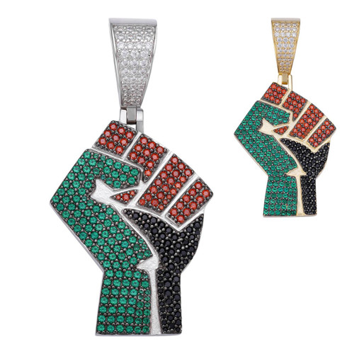 Free Palestine Fist Palestinian 925 Silver Gold Plated Pendant Chain CZ ...