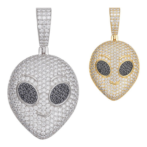 Real Moissanite Pendant Iced Alien Head UFO Emoji Necklace 925 Silver ...