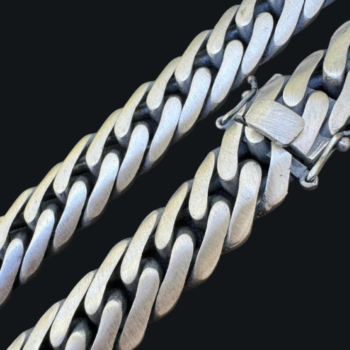Solid 925 Silver Oxidized Handmade Double Curb Cuban Chain Necklace ...