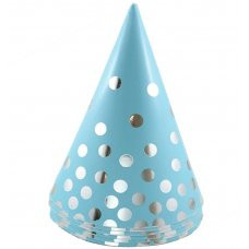 CONE HATS 150MM BLUE/SILVER WITH SILVER FOIL DOTS PACK 6 - Party Plus ...