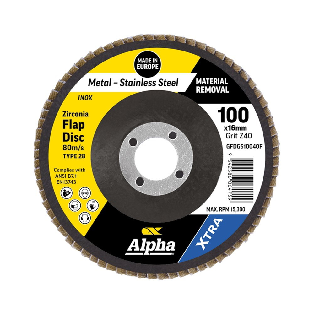 Alpha FLAT Flap Disc - Xtra 100 x ZK40 Grit Inox Stainless - Trucut New ...