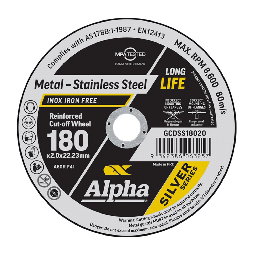 Alpha Cutting Disc - Stainless 180 x 2.0mm Silver Series - Trucut New ...