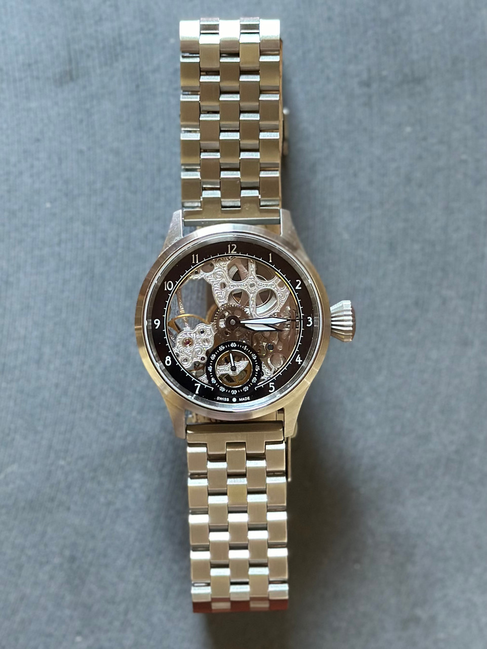 Black Skeleton Roman Numeral Watch with Stainless Steel Band