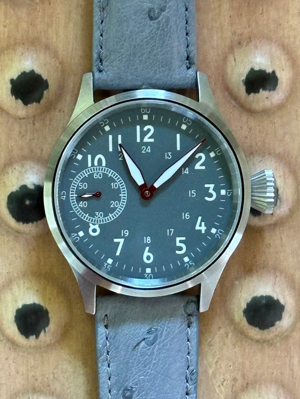 Grey 12/24 Hour skeleton Watch with Red Hands