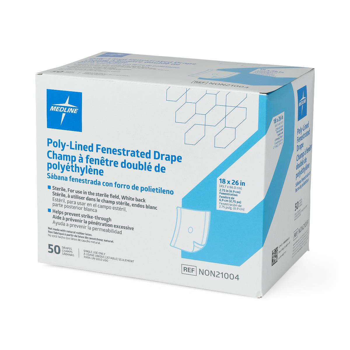 Medline Sterile Fenestrated Disposable Drapes, 18" x 26"