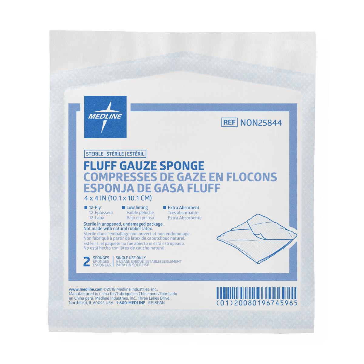 Medline Sterile Bulkee II Super Fluff Gauze Sponges, 12-Ply