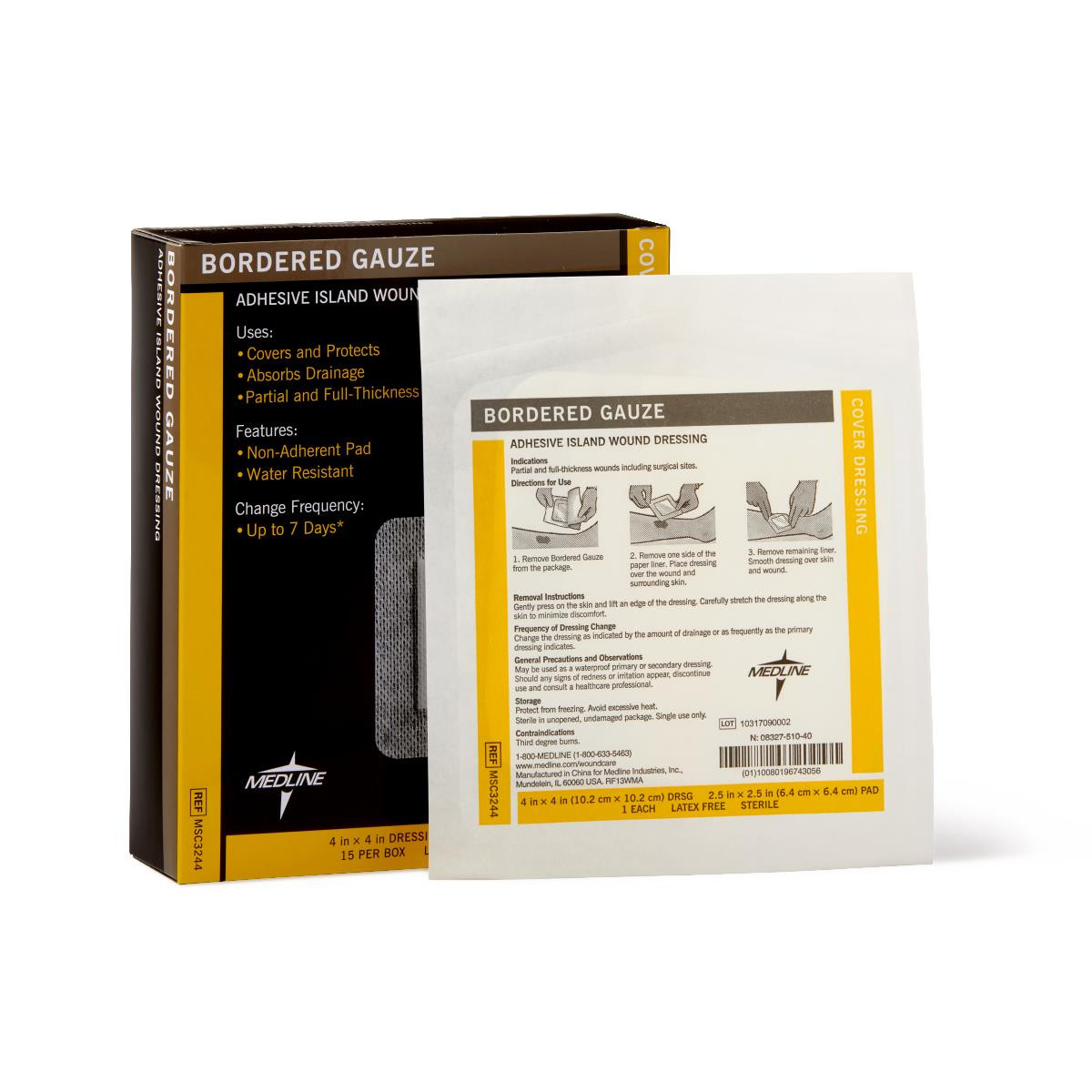 Medline Sterile Bordered Gauze Adhesive Island Wound Dressing