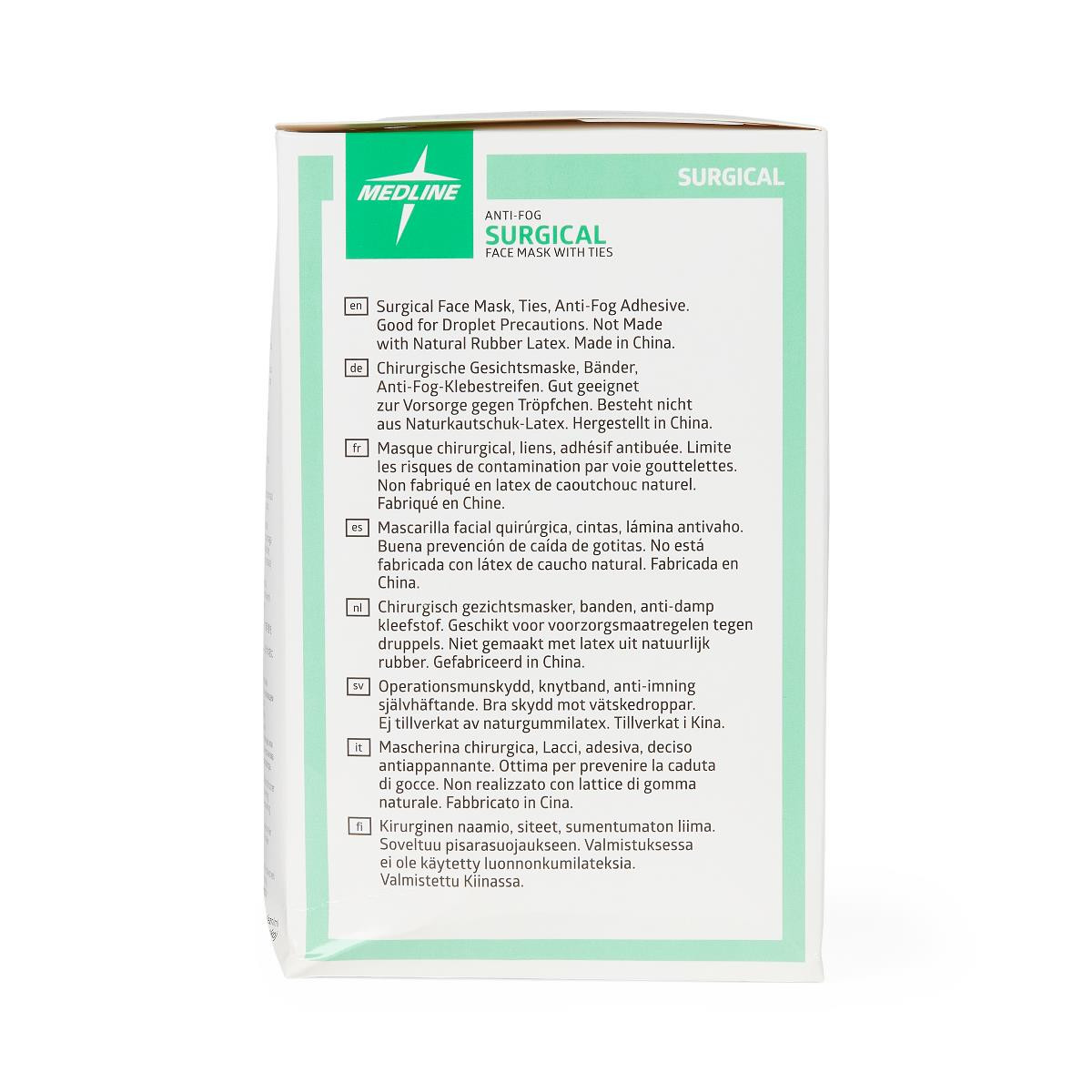 Medline Anti-Fog Surgical Face Mask with Ties, Green, 300/case