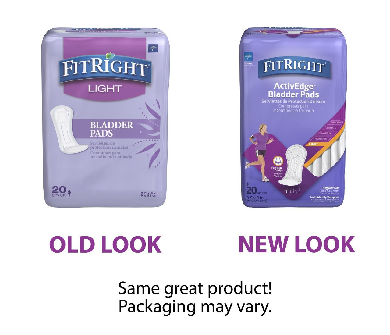 Medline FitRight ActivEdge Bladder Control Pads for Women, 9 size options