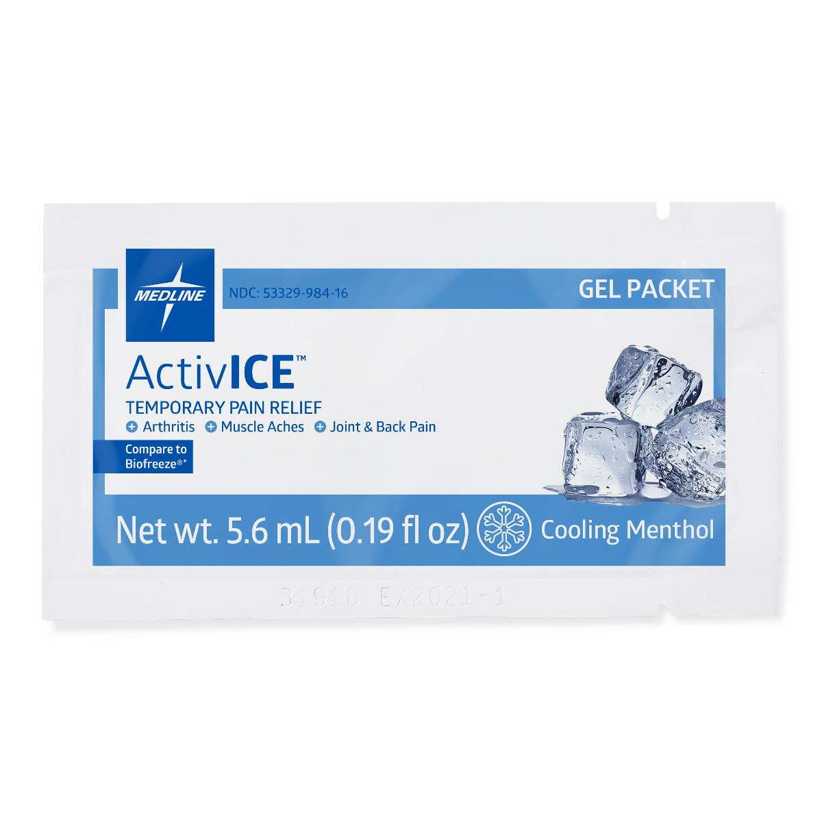 Medline ActivICE Topical Pain Reliever, 5 g. Gel Pack, 100/box