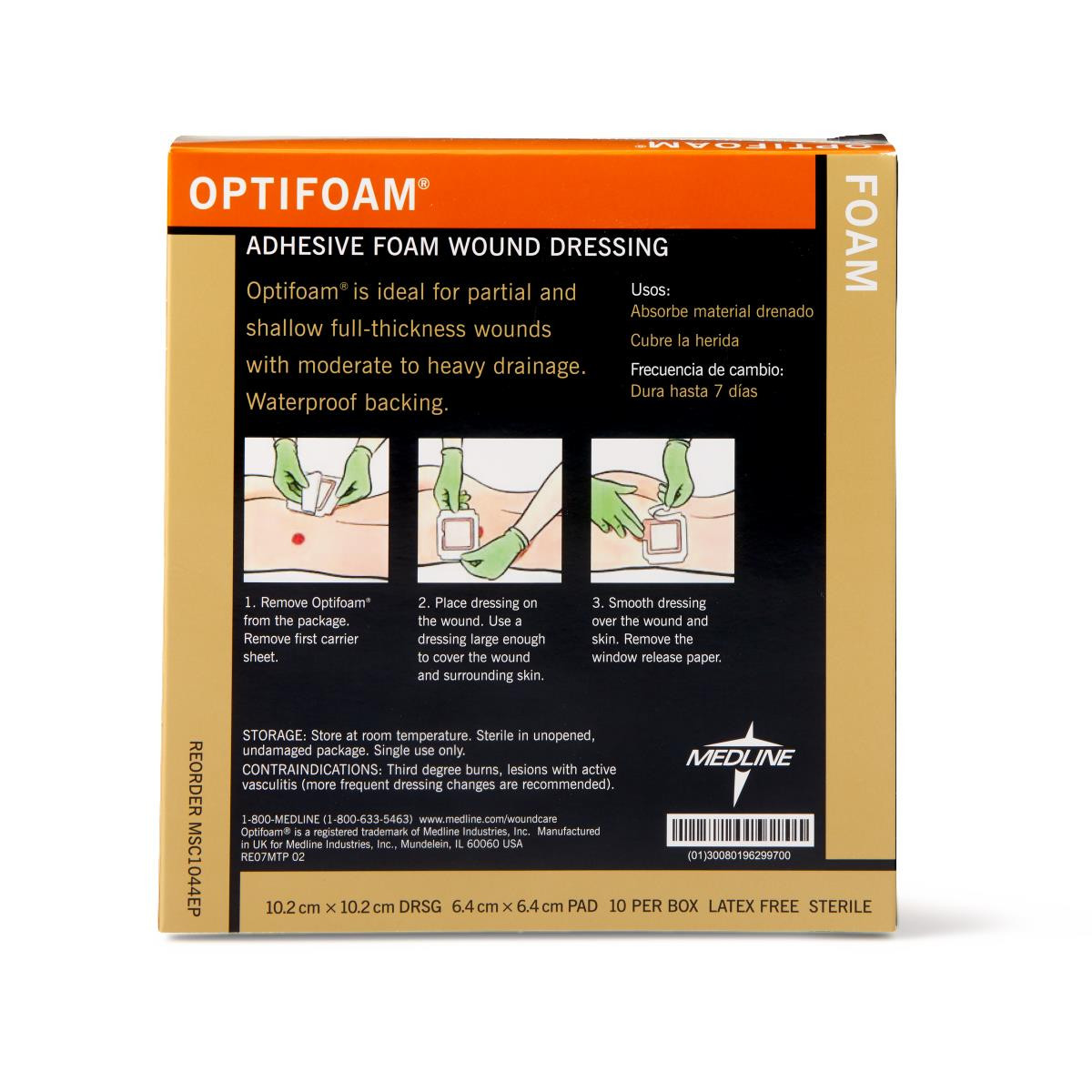 Medline Optifoam Adhesive Foam Wound Dressings, 4" & 6"