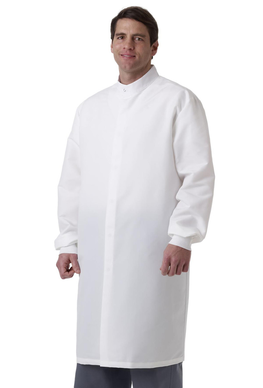 Medline Unisex Fluid-Resistant Barrier Lab Coat without Pockets, White ...