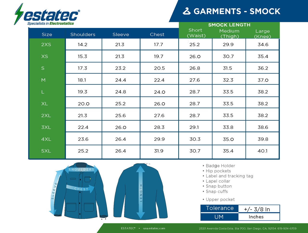 Estatec Polyester ESD Lab Coat with Snap Cuffs