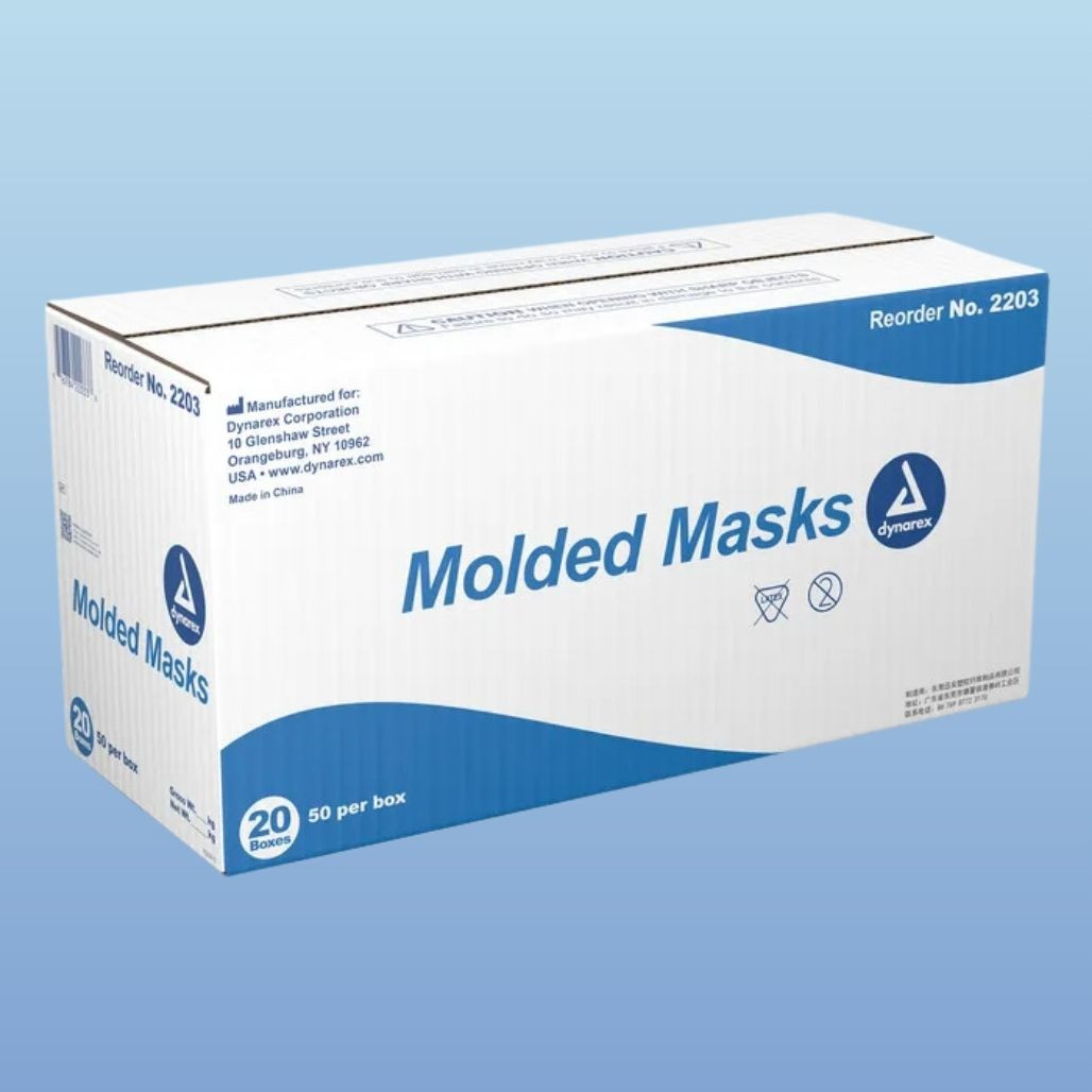 Dynarex 2203 Blue Molded Face Masks, 1000/case