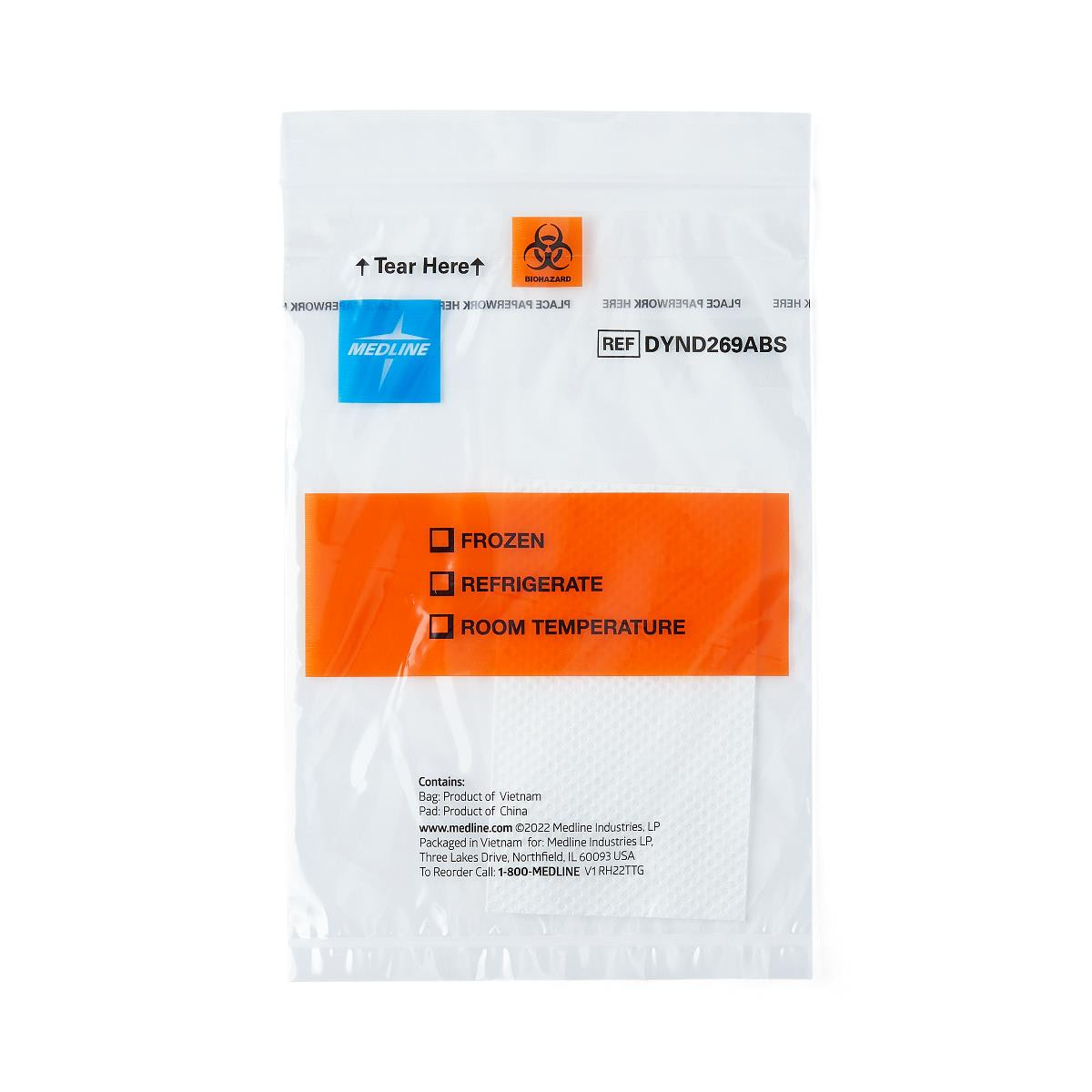 Medline Zip-Style Biohazard Specimen Bags with Absorbent