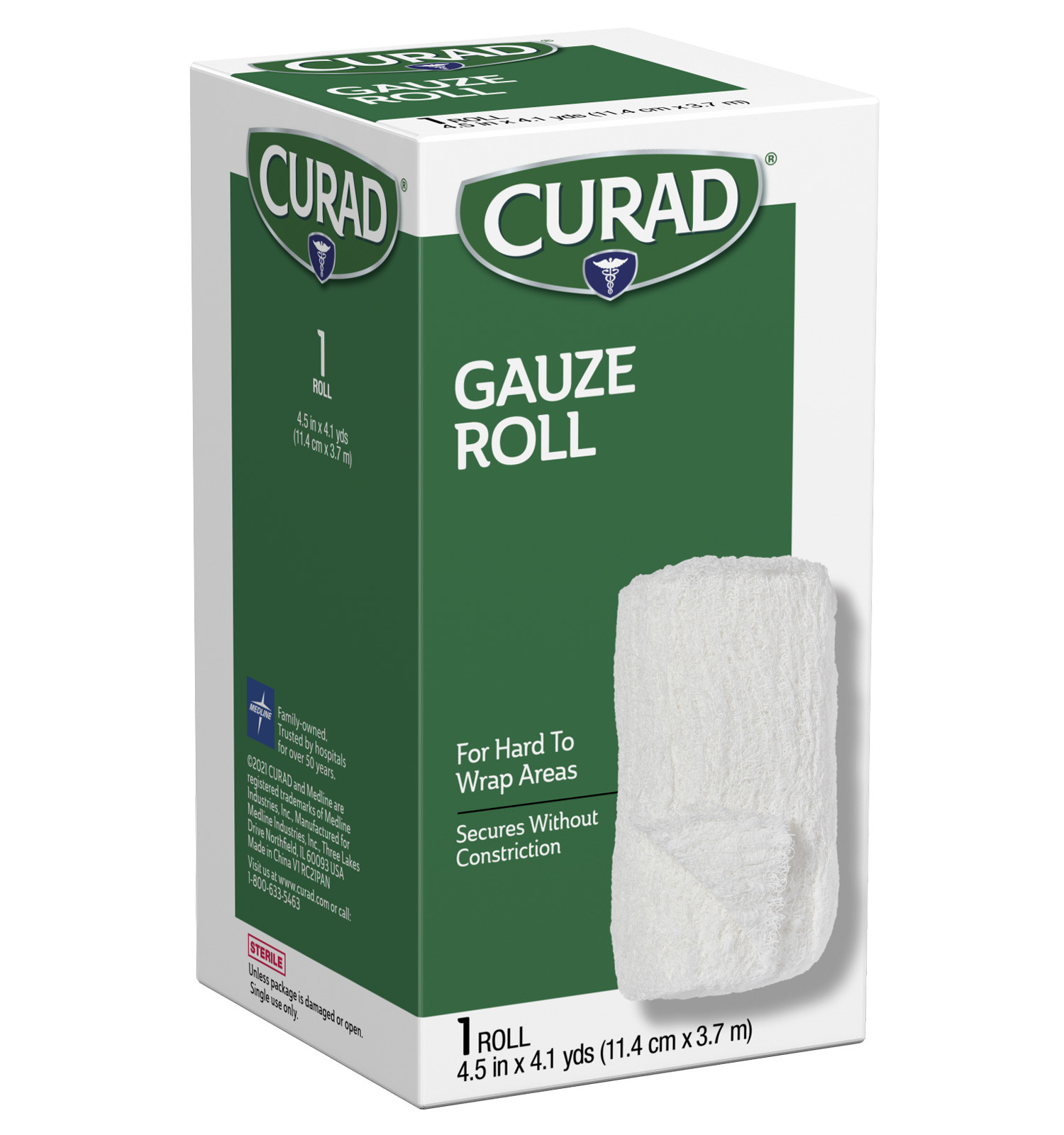 Medline CURAD 100% Cotton Gauze Roll, 4.5" x 4 yds