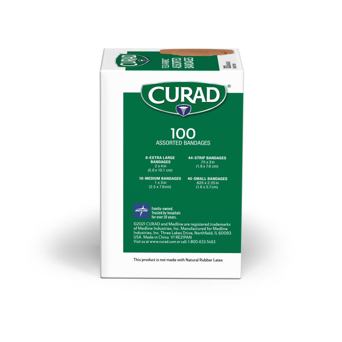 CURAD Flex-Fabric Bandages, Assorted Sizes, 100 count box