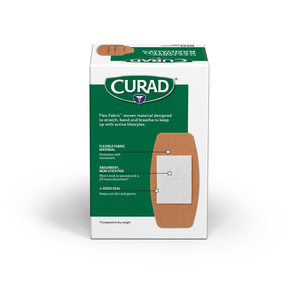 CURAD Flex-Fabric Bandages, Assorted Sizes, 100 count box
