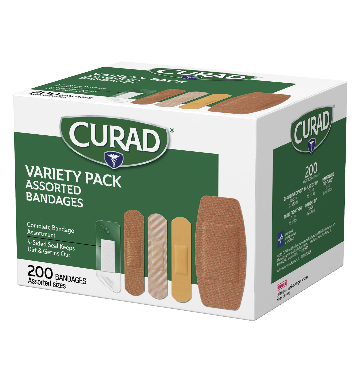 CURAD Bandage Variety Pack, Assorted Sizes, 200/box, 24 boxes