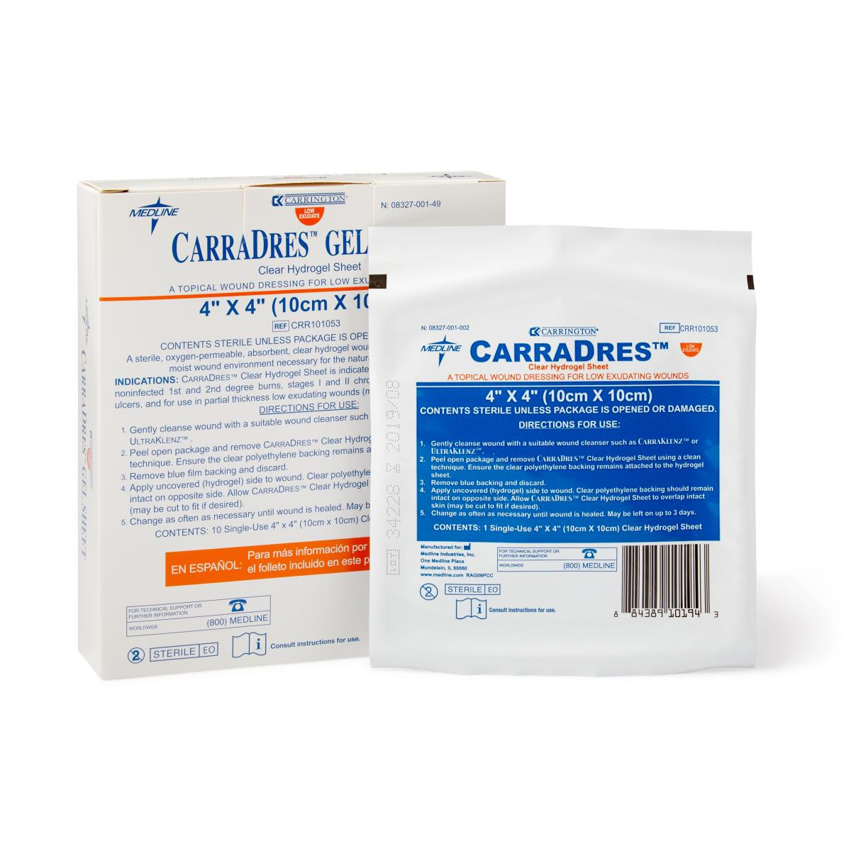 Medline CarraDres Clear Hydrogel Sheets, 4" x 4", 60/case