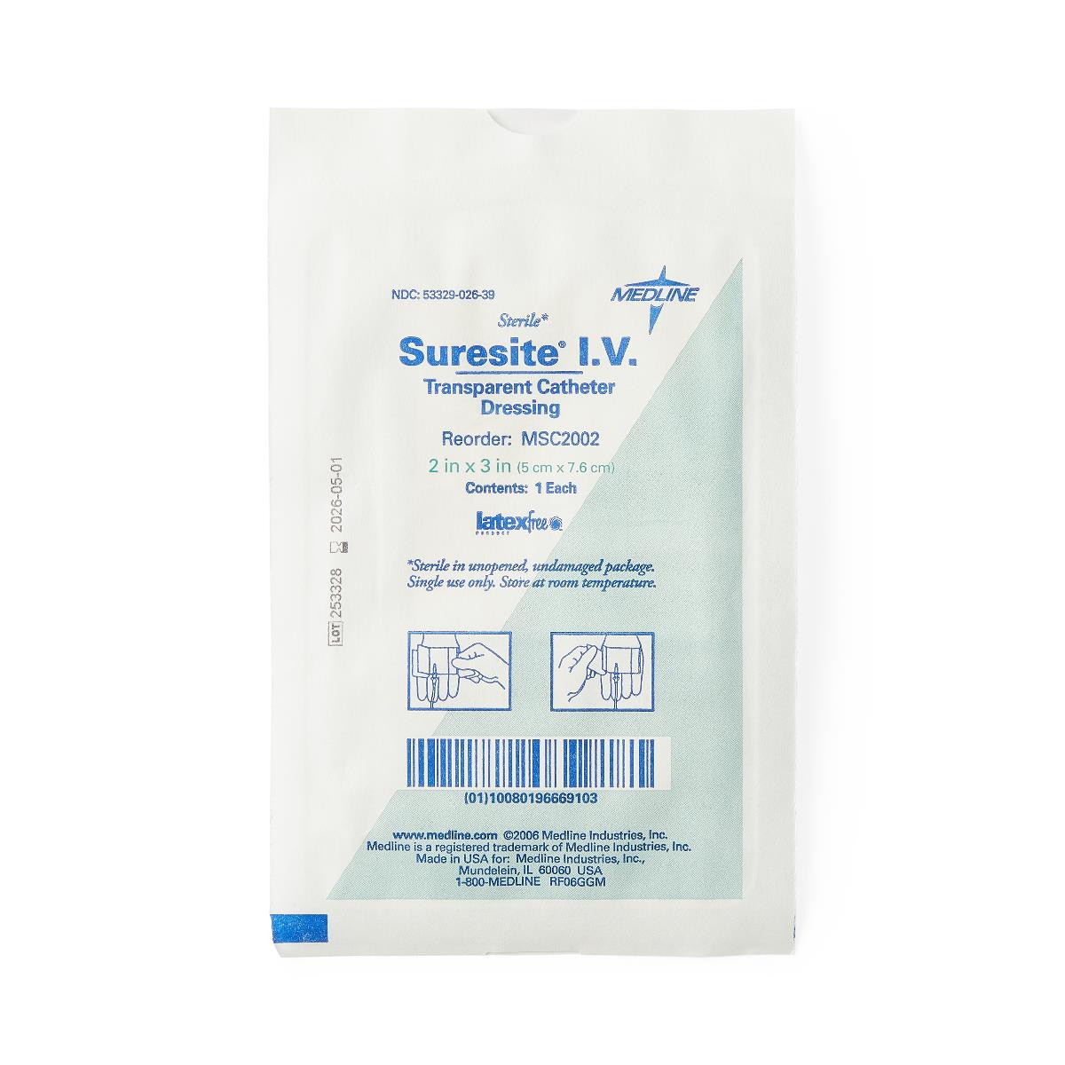 Medline SureSite Transparent IV Dressing, 4" x 4.75", 200/cs