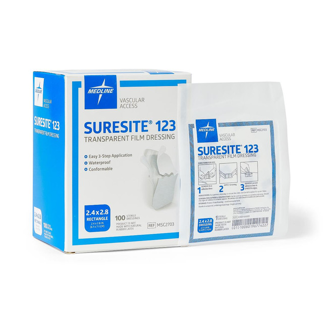Medline SureSite Transparent IV Dressing, 4" x 4.75", 200/cs
