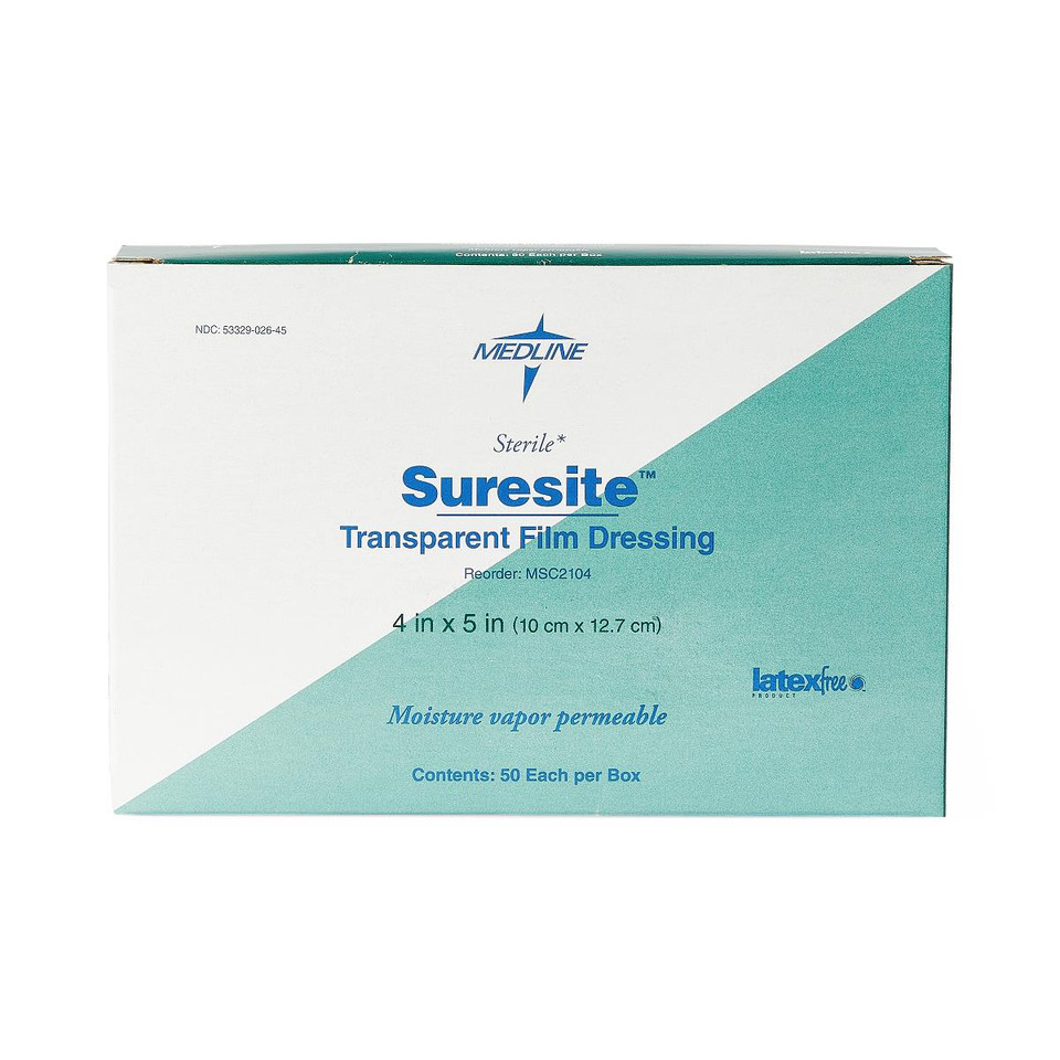 Medline SureSite Transparent IV Dressing, 4" x 4.75", 200/cs