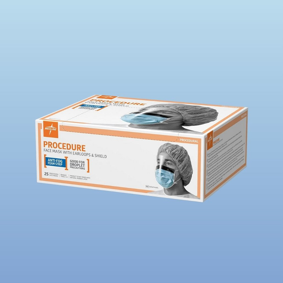 Medline NON27420EL Protective Procedure Face Masks with Shield
