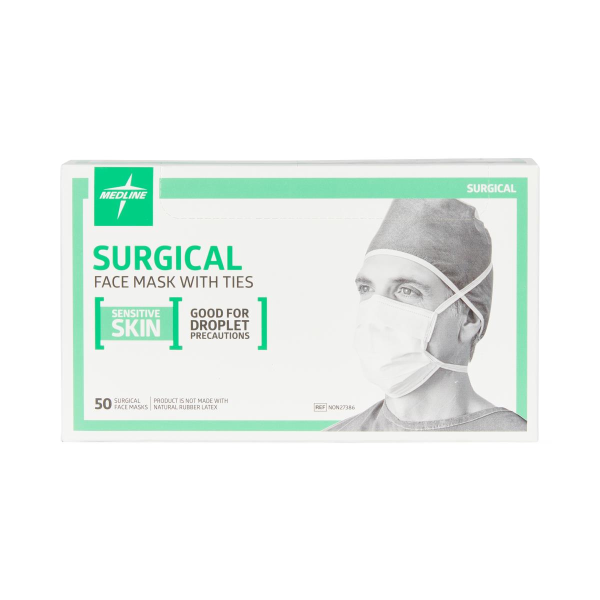 Medline Sensitive Skin Surgical Face Masks with Ties (NON27386)
