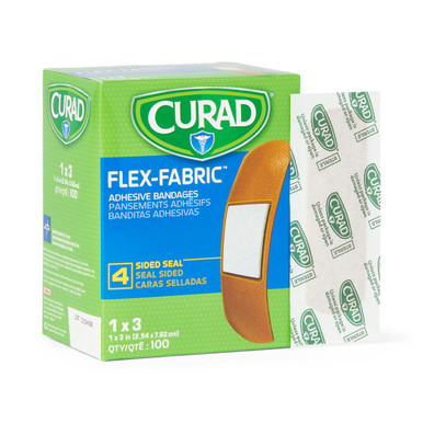 CURAD Flex-Fabric Adhesive Bandages, 1" x 3" Strips, 100/box