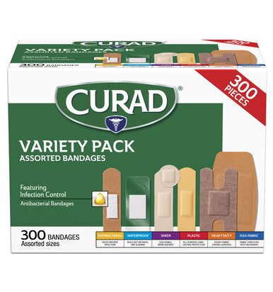 CURAD Bandage Variety Pack, Assorted Sizes, 300/box, 18 boxes
