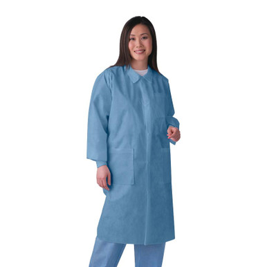 Medline SMS Lab Coat, Knit Wrist, Blue, 30/case