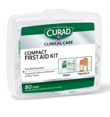 CURAD Compact First Aid Kit with OTC Medicine, 80 Count, 24/case
