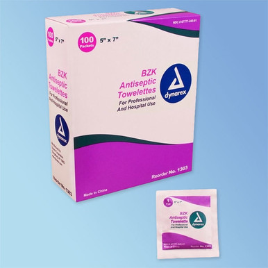 Dynarex 1303 BZK Antiseptic Towelettes, 100/Box