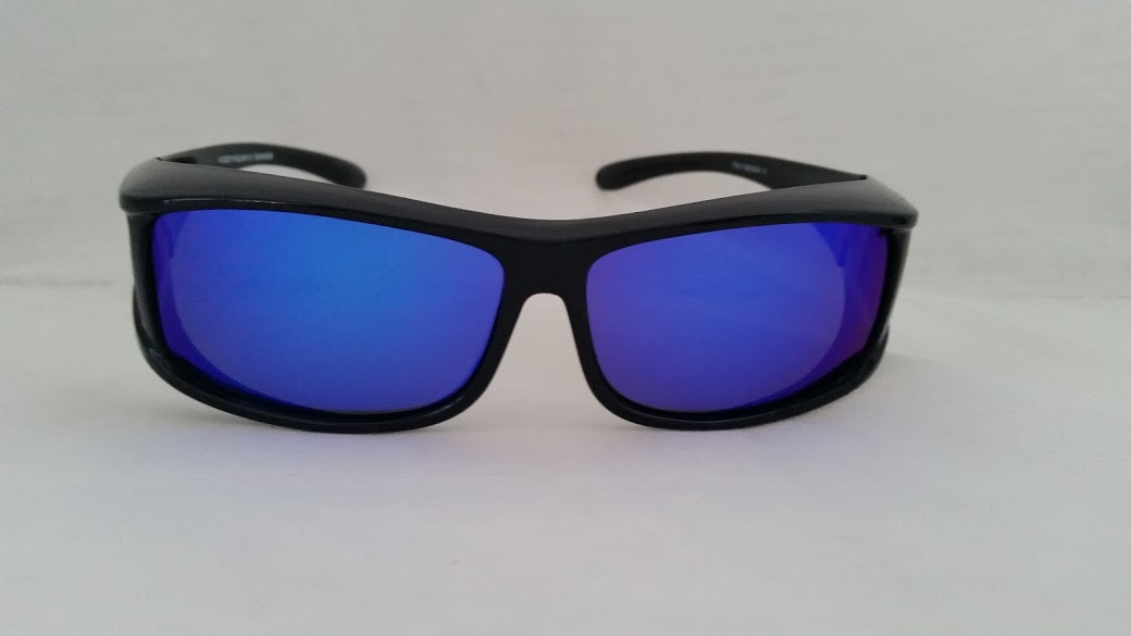 Over Glasses Polarized Sunglasses Blue Mirrored Lenses (Rectangular ...