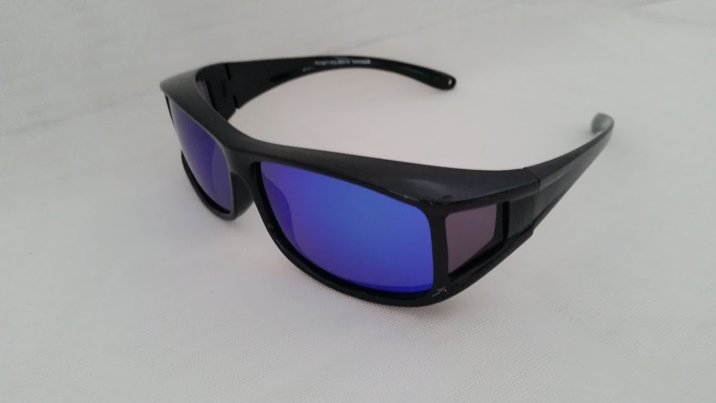 Over Glasses Polarized Sunglasses Blue Mirrored Lenses (Rectangular ...
