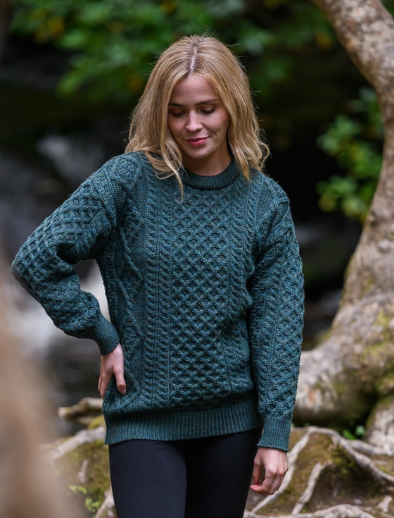 Cable Knit Crew Neck Aran Wool Sweater | Free Shipping Offer