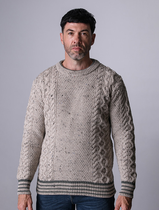 Moss & Cable Knit Crew Neck Aran Wool Sweater | Aran Sweater Market