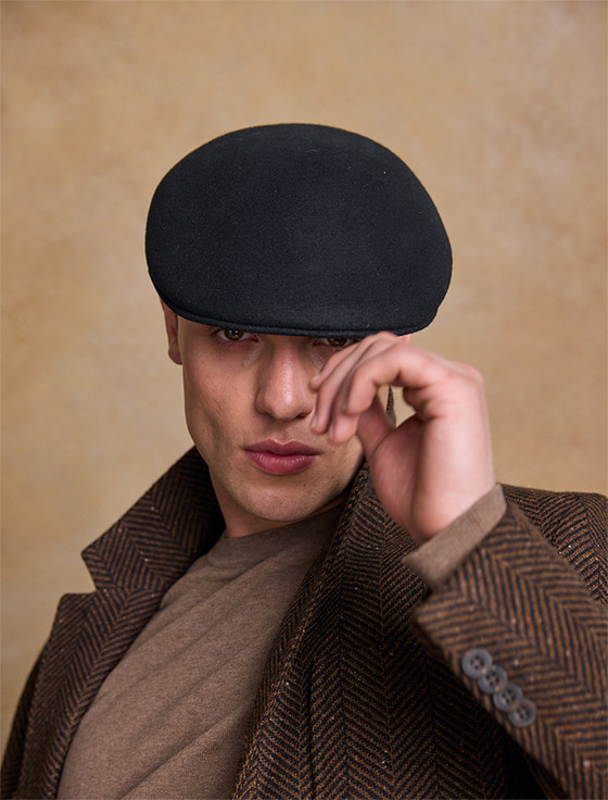 Men's Galway Felt Flat Cap - Black | Aran Sweater Market