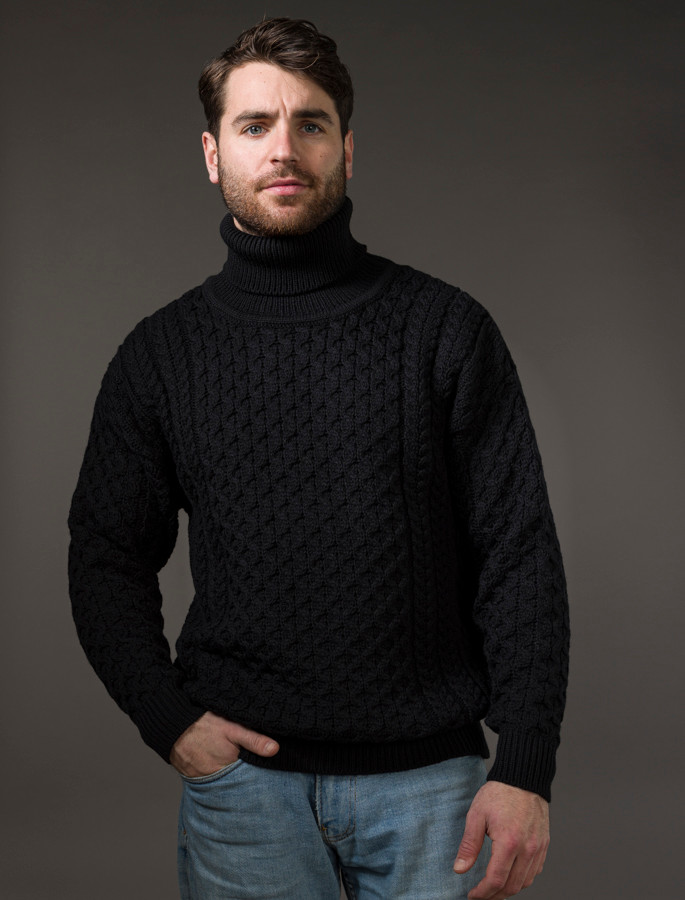 Mens Wool Turtleneck Sweater, Fisherman sweater, Cable knit