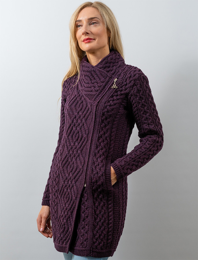 Cable Knit Coatigan with Celtic Knot Side Zip | Aran.com