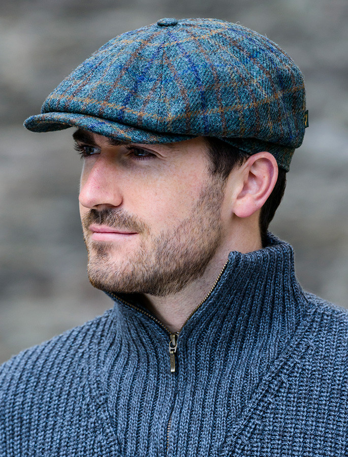 Mucros 8 Panel Driving Cap - Green & Brown Check