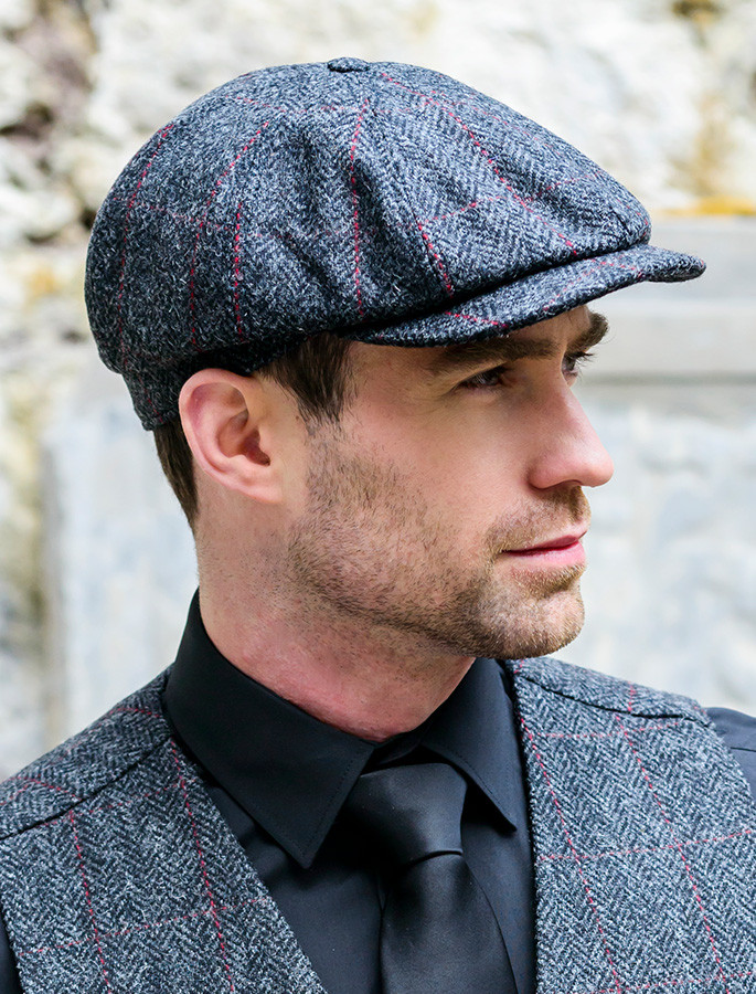 Mucros 8 Panel Driving Cap - Charcoal With Red