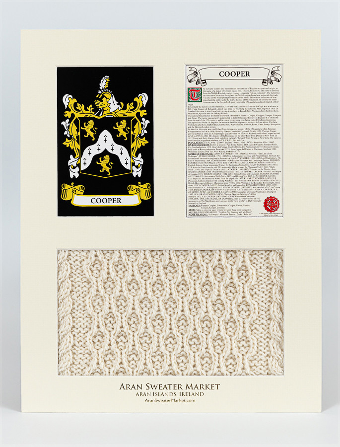 Cooper Clan Aran & History Display | Original Cooper Name Pattern