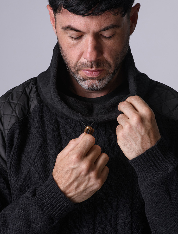 Men's Aran Diamond Draw-String Sweater | Irish Sweater