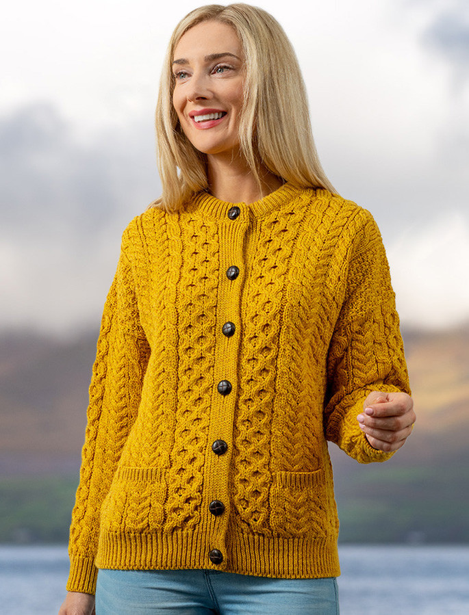 Wool cardigan for women, wool Aran women jacket, Aran