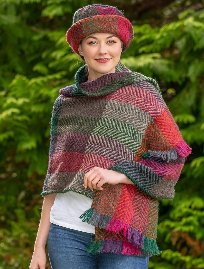 Wool Country Stole - Multi-Mulberry | Aran Sweater Market