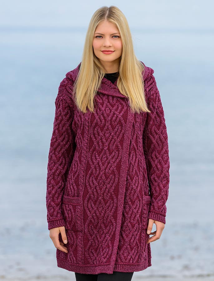 Plaited One Button Coat with Hood | Aran Sweater Market