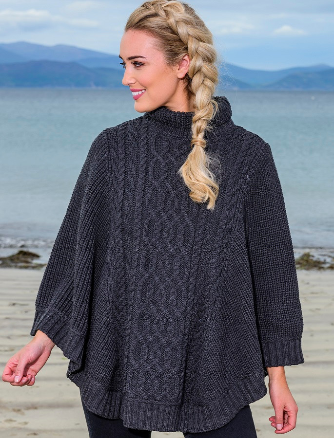 Super Soft Poncho Rib Neck | Aran Sweater Market