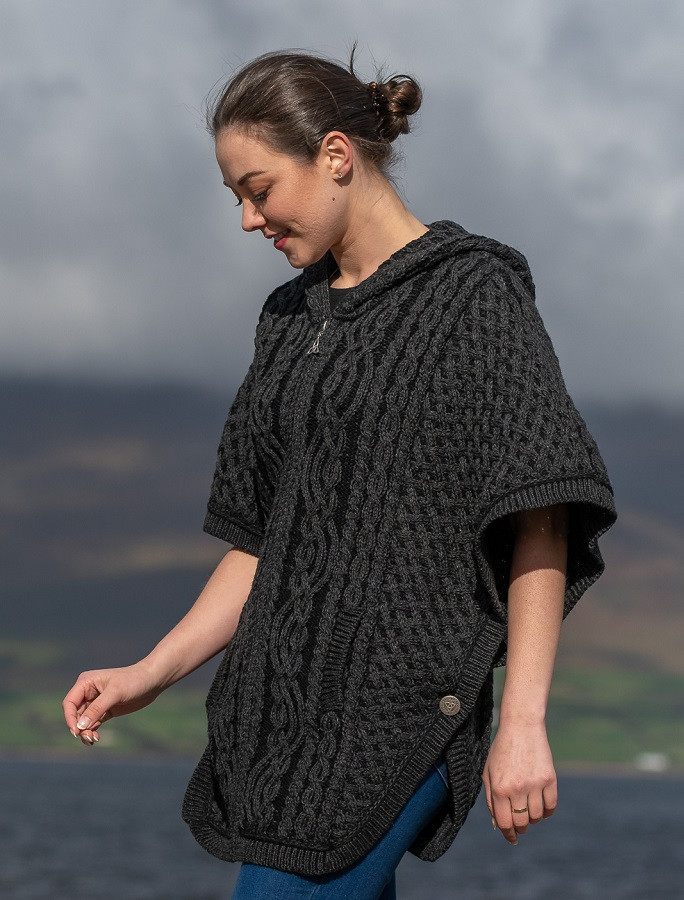 Hooded Batwing Jacket with Celtic Knot Zipper Pullt | Aran Sweater Market
